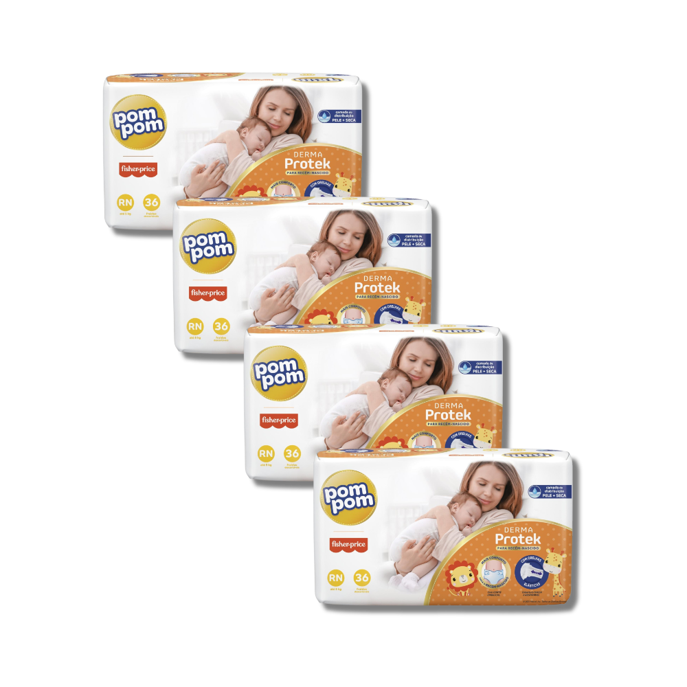 Fralda PomPom Derma Protek RN Fardo com 4 pacotes com 36 unidades - JN ...