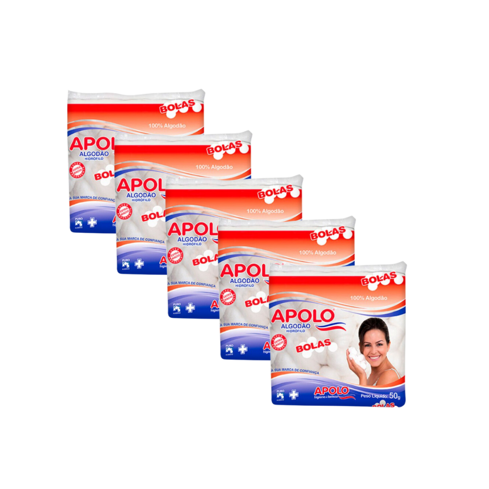 Algodão Apolo em Bola 5 Embalagens de 50gr - JN Fraldas