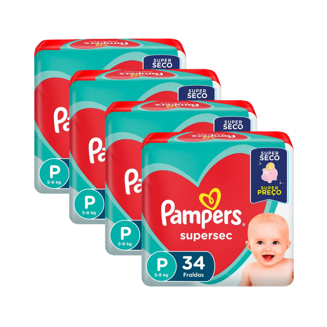 Pampers Supersec Pacotão Fardo com 4 Pacotes - JN Fraldas