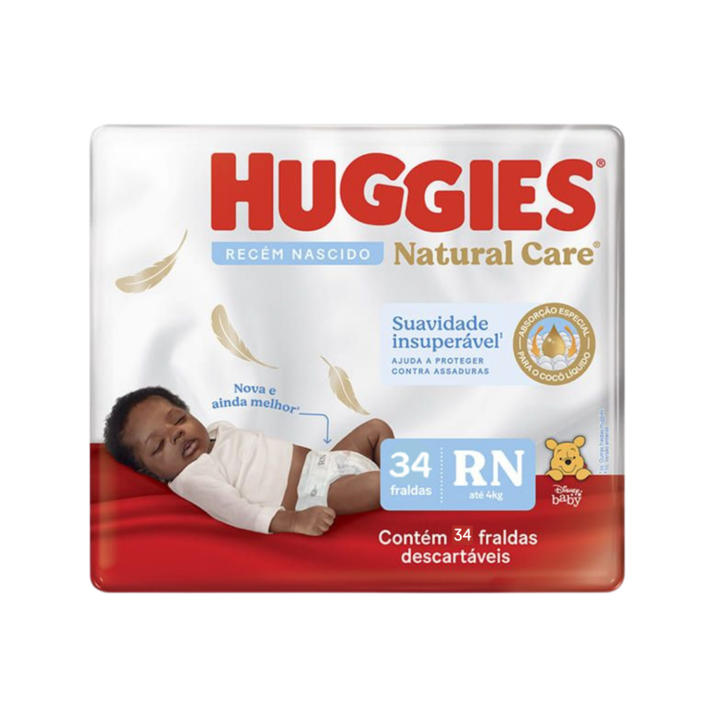 Fralda Huggies Natural Care Mega RN Pacote C/34 Unidades – JN Fraldas