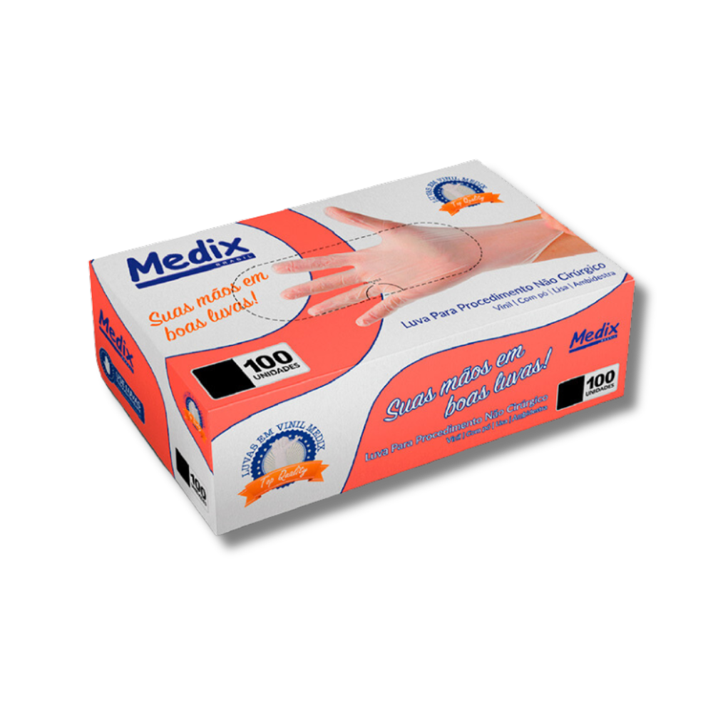 Luva Vinil Com Pó Medix Brasil caixa com 100 unidades - JN Fraldas