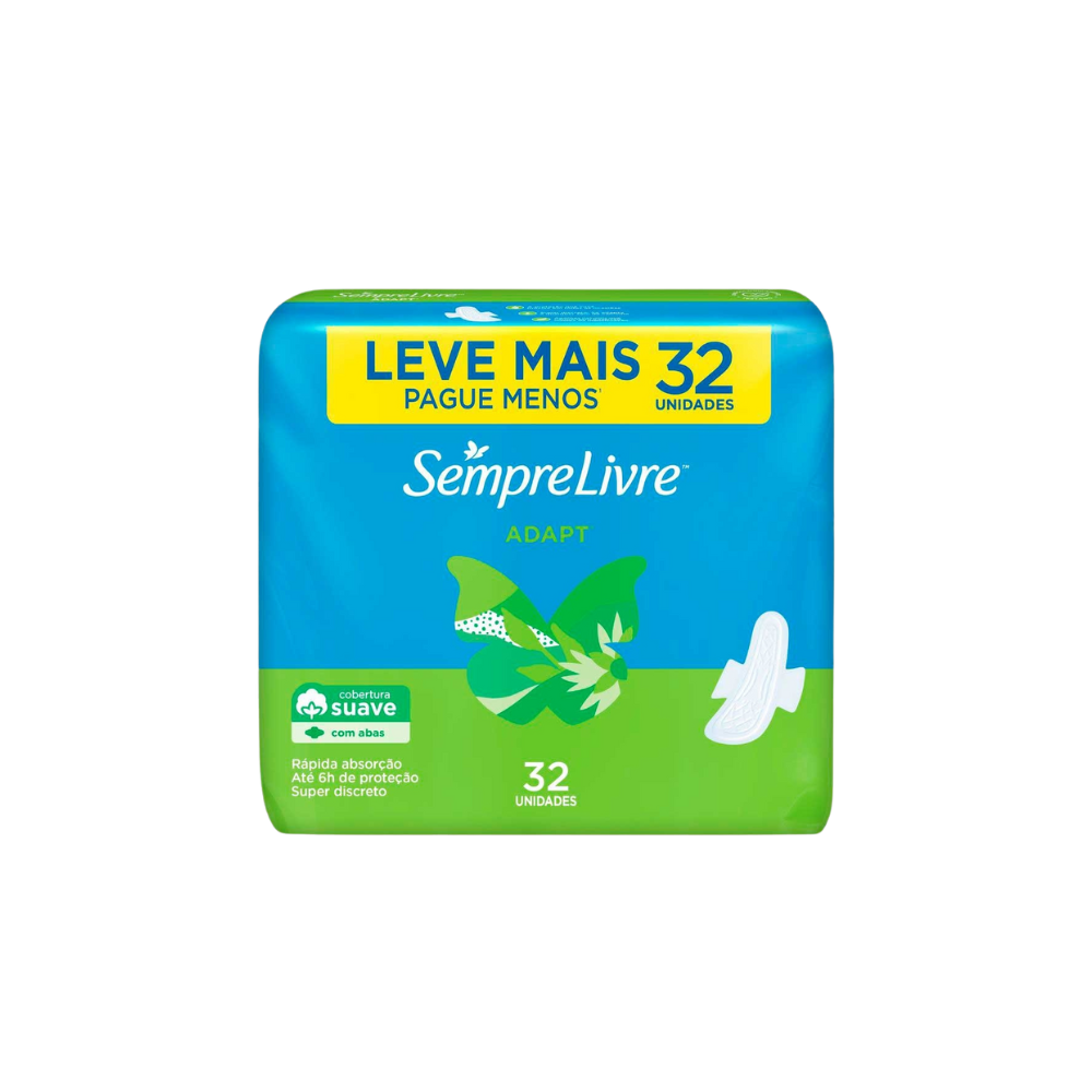 Absorvente Sempre Livre Adapt Suave C/Abas Pacote C/32 Unidades - JN ...